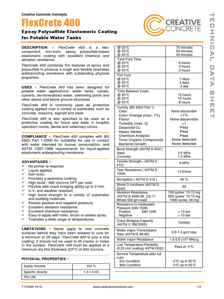 Flexcrete 400: Epoxy Polysulfide Elastomeric Coating For Potable Water ...