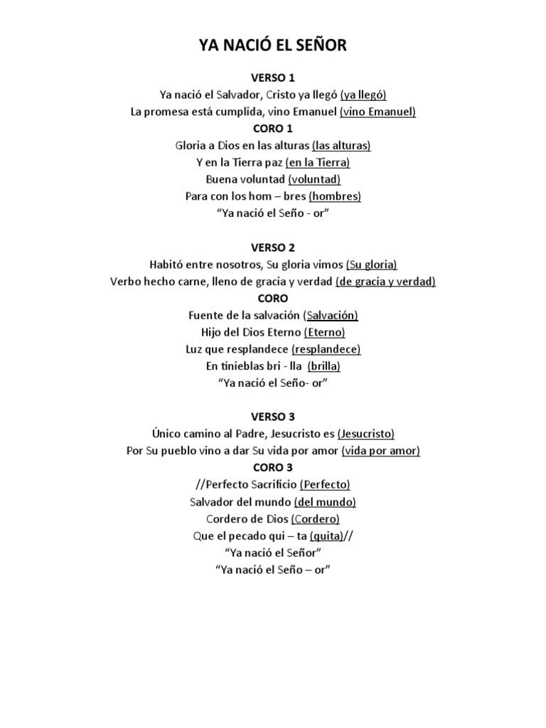YA NACIÓ EL SEÑOR-letra | PDF