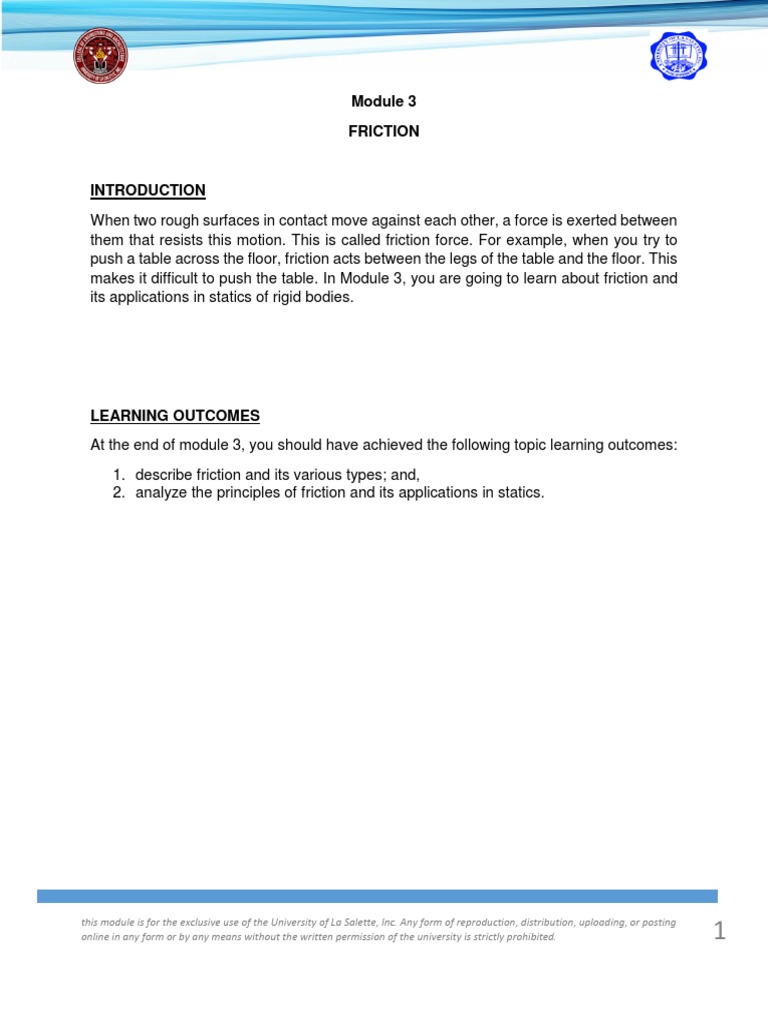 Statics of Rigid Bodies Friction | PDF | Friction | Force