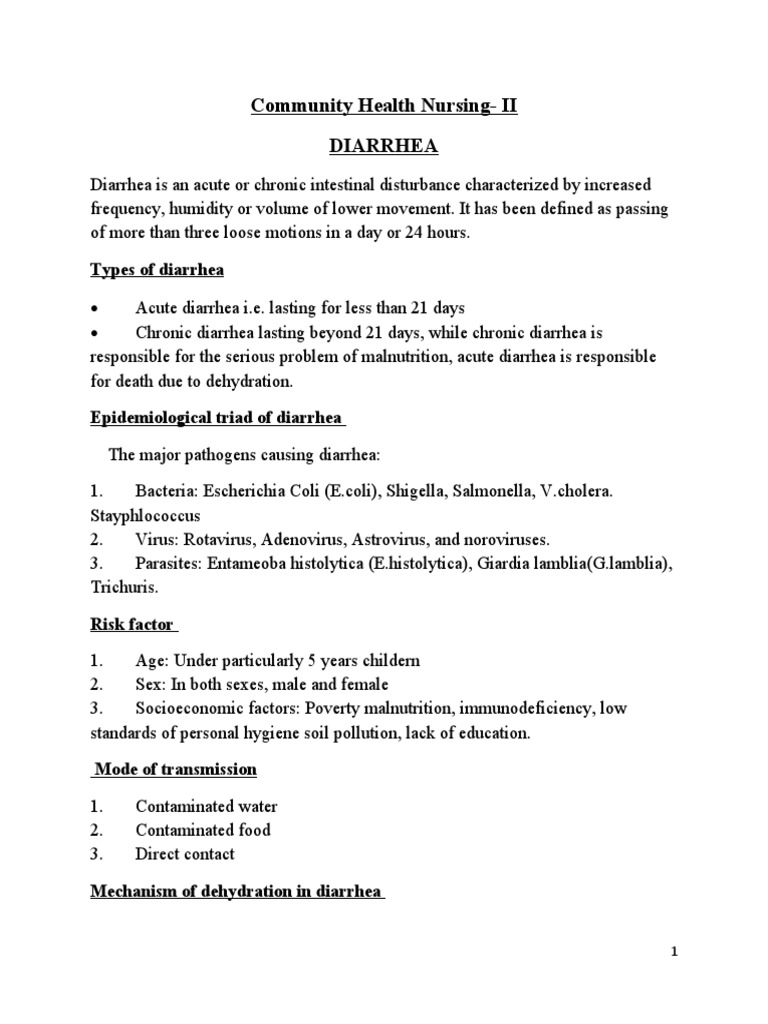 Community Health Nursing-II Diarrhea | PDF | Diarrhea | Dehydration