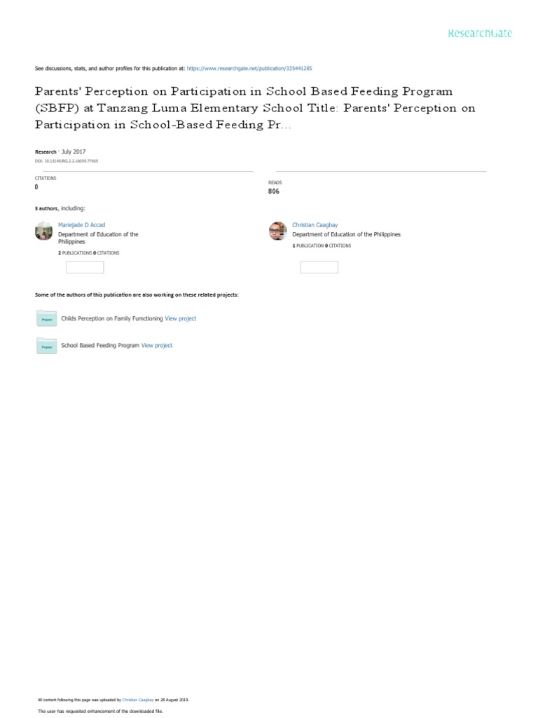 Parents Perceptionin School Based Feeding Program 358 | PDF | Parenting ...