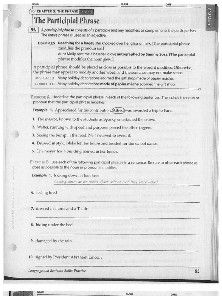 Participial Phrase Practice Packet | PDF
