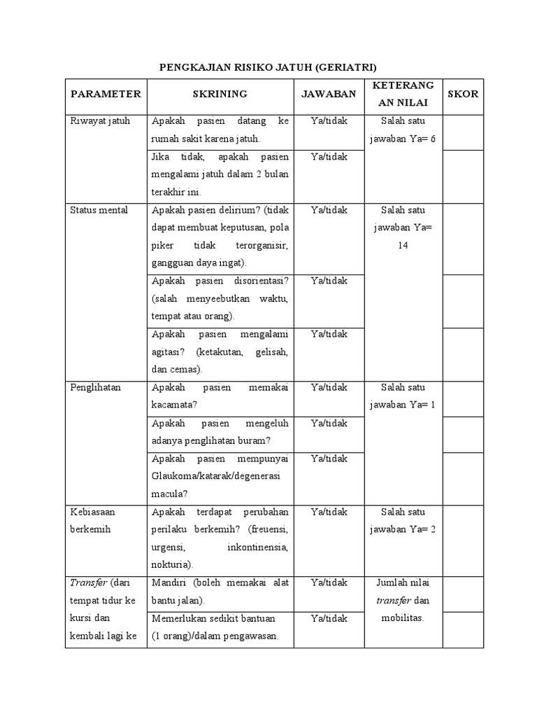 Form RISIKO JATUH Geriatri | PDF