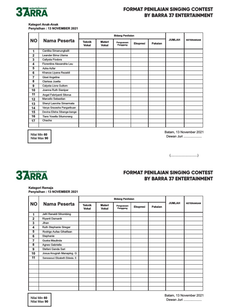 Form Penilaian Juri | PDF