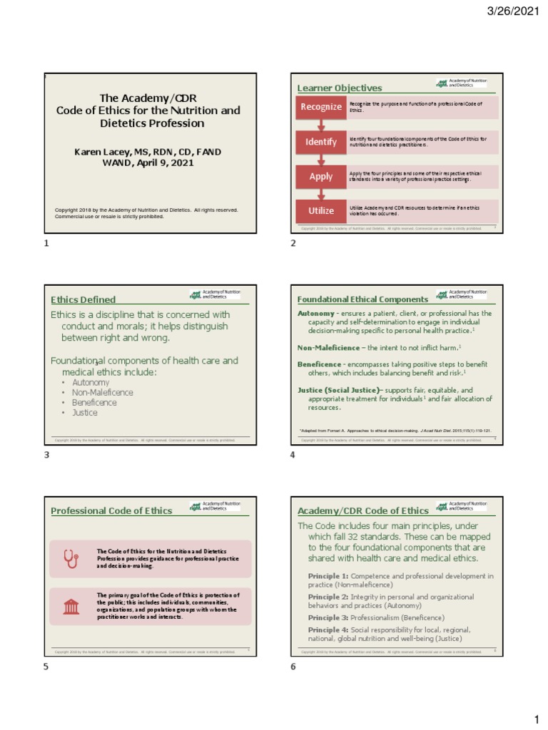 The Academy/CDR Code of Ethics For The Nutrition and Dietetics ...