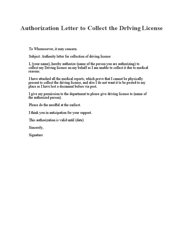 Authorization Letter To Collect The Driving License | PDF | Law