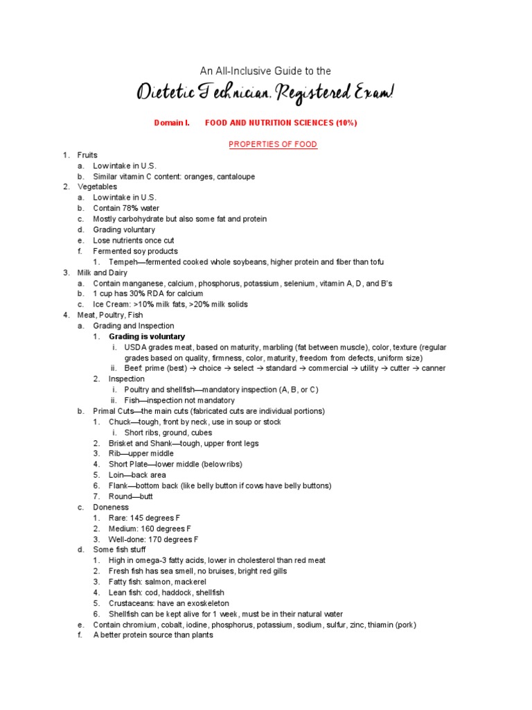 Dietetic Technician Registered Exam Outline | PDF | Triglyceride | Glucose