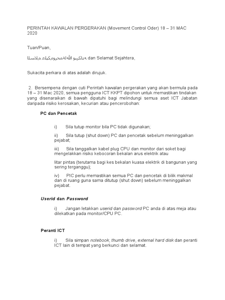 Memo Ict Kkpt Perintah Kawalan Pergerakan Pdf