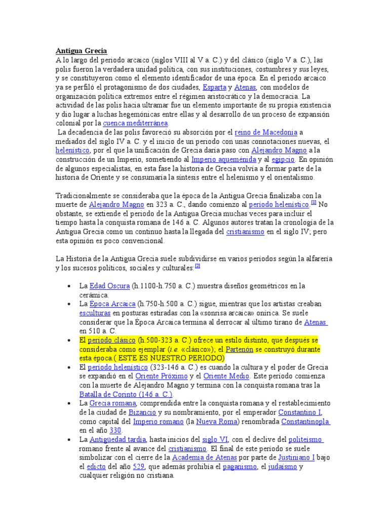 Contexto Histórico de la Antigua Grecia | PDF | Grecia clasica ...