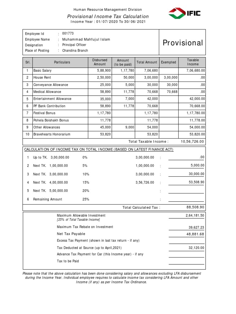 Provisional: Provisional Income Tax Calculation | PDF | Taxes | Income Tax