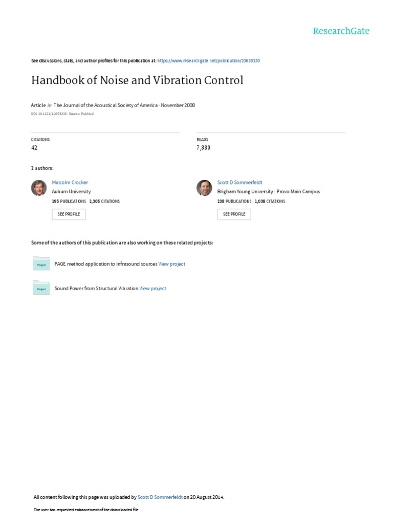 Handbook of Noise and Vibration Control Research Summary | PDF ...