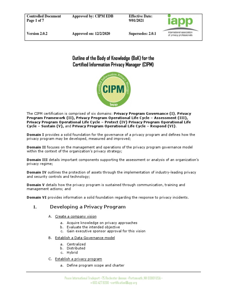 Outline of The Body of Knowledge (Bok) For The Certified Information ...