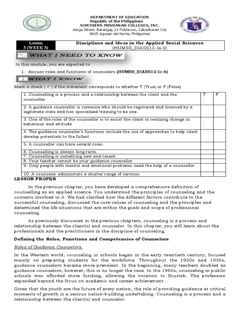 Roles and Functions of Counselors | PDF | Psychotherapy | School Counselor