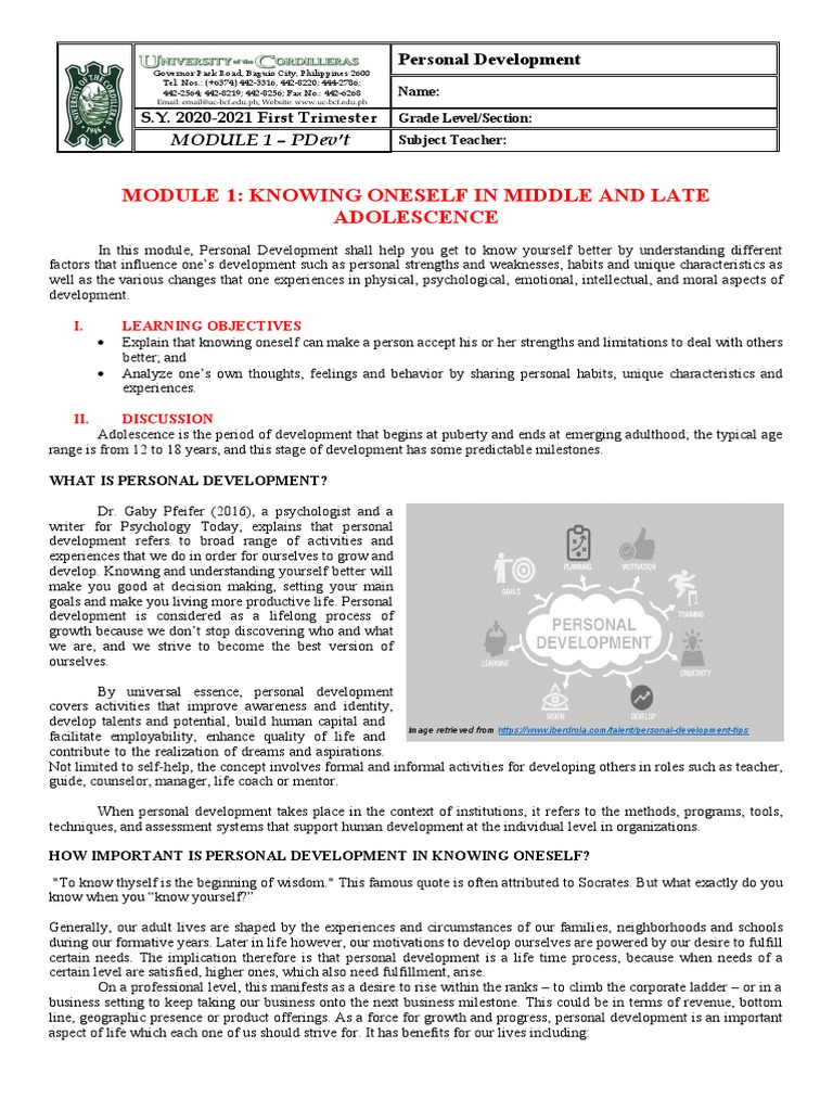 Module 1: Knowing Oneself in Middle and Late Adolescence | PDF | Self ...
