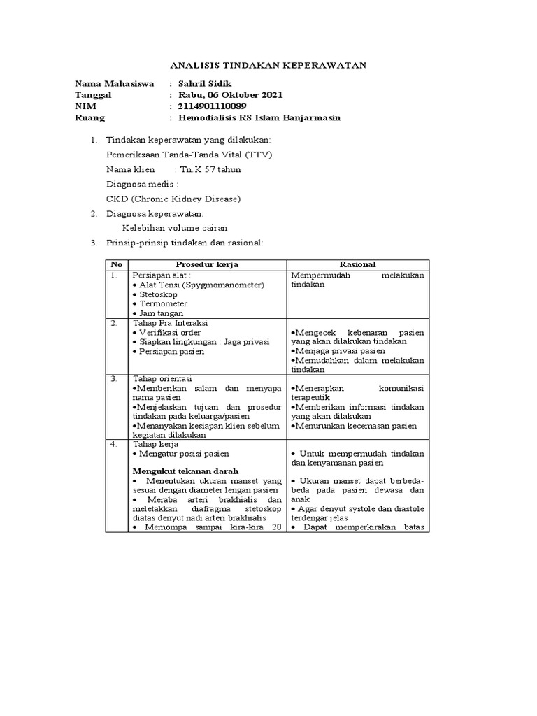 Analisis Tindakan Monitor TTV Keperawatan | PDF