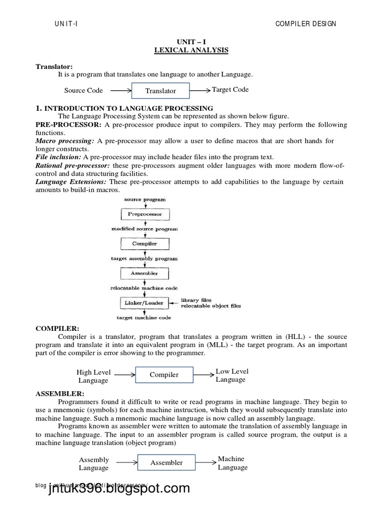 Unit - I Lexical Analysis Translator | PDF | Compiler | Parsing