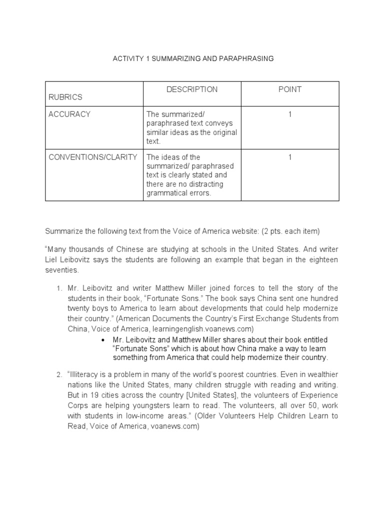 Summarizing and Paraphrasing Guide | PDF | English Language | Literacy