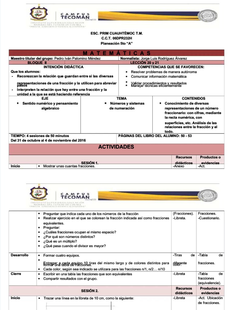 PDF Planeacion Matematicas Quinto Grado Desafio 20 y 21 DD | PDF