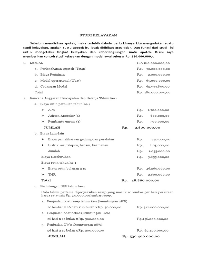 Studi Kelayakan Apotek | PDF | Pengelolaan Keuangan & Uang