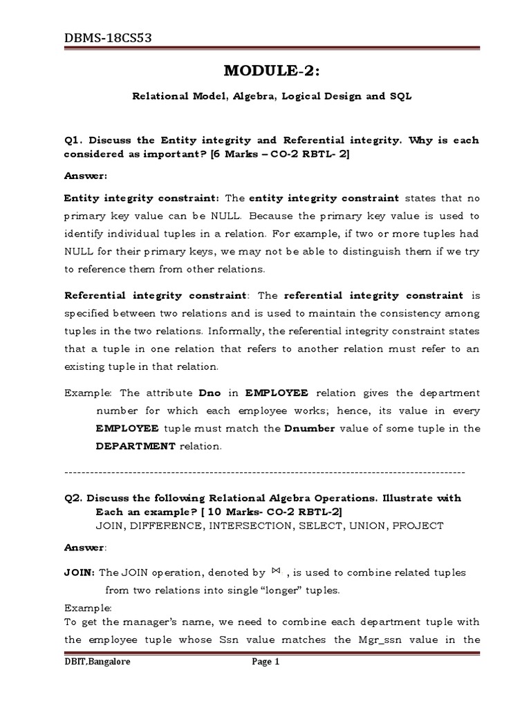 Dbms-Module-2 Solutions | PDF | Relational Database | Data Model