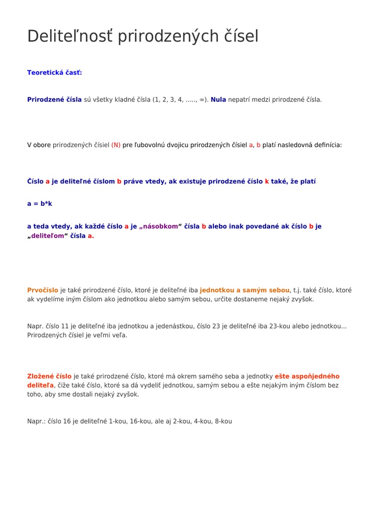 Delitelnost-Prirodzenych-Cisel - Prvociselny Rozklad | PDF