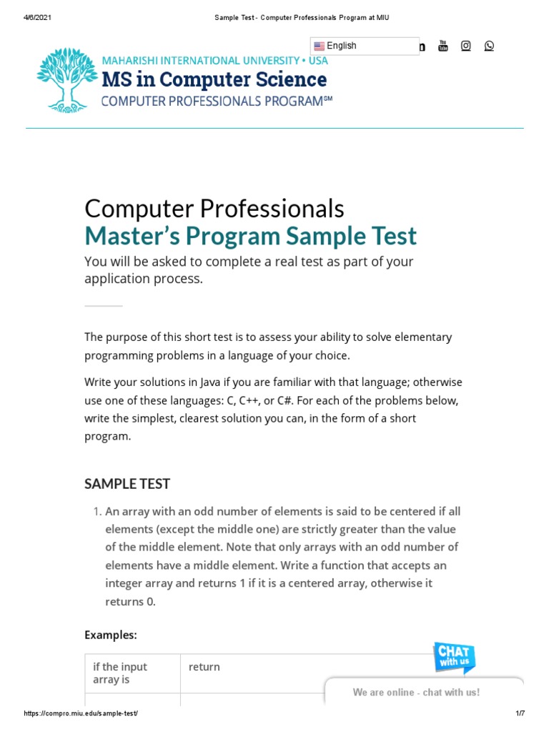 Sample Test - Computer Professionals Program at MIU | PDF | Parameter ...