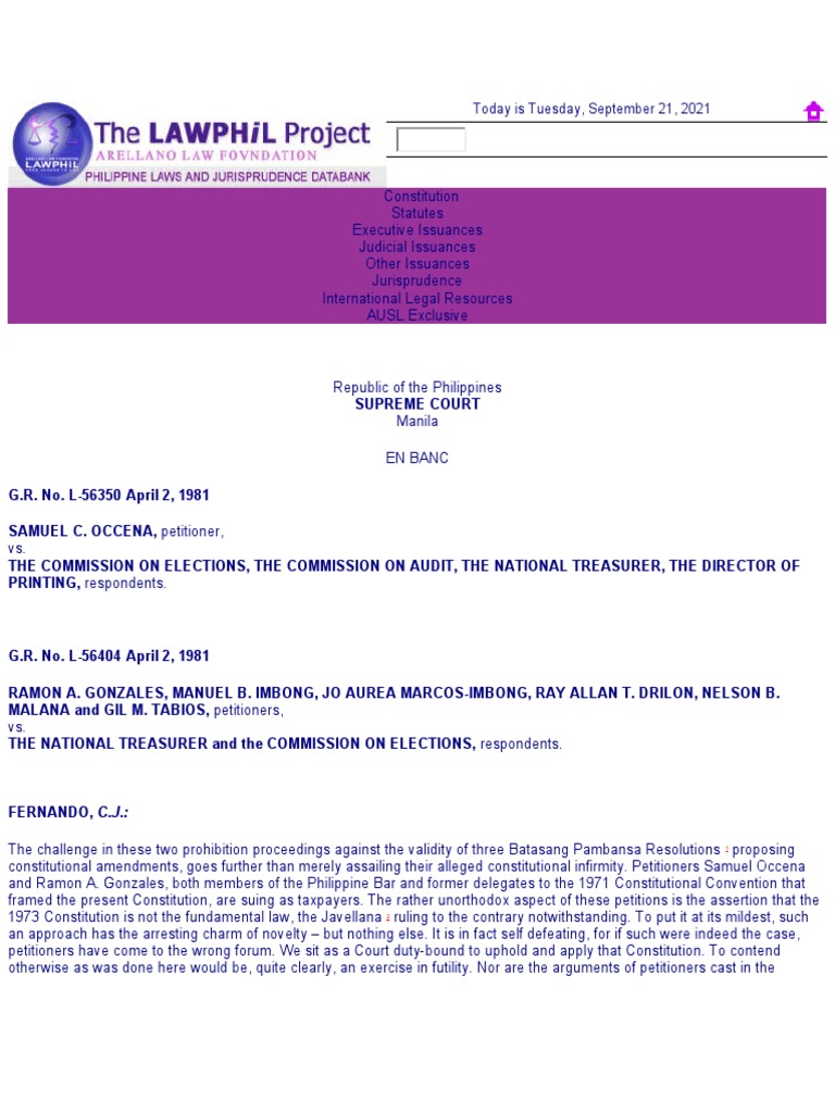 Occena V Comelec | PDF | Constitutional Amendment | Ratification