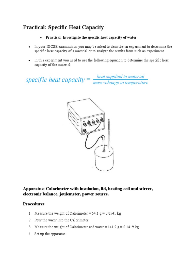 Specific Capicity of Water (Practical) | PDF | Heat | Temperature