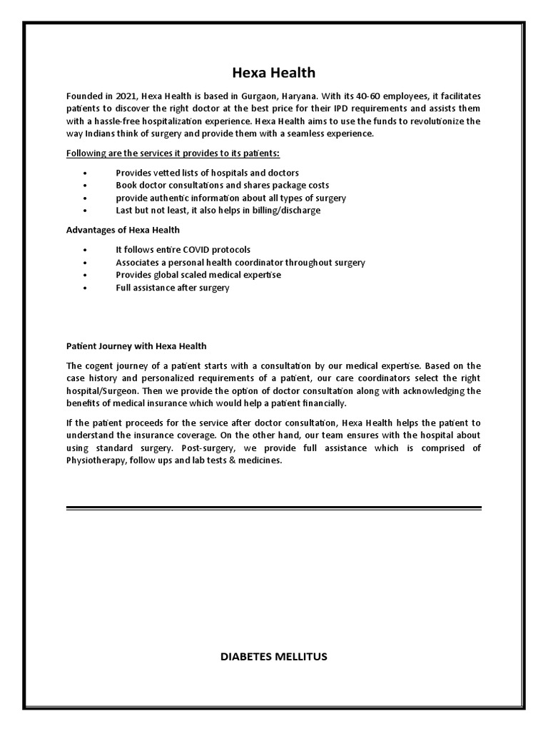 About Hexa Health | PDF | Diabetes | Insulin