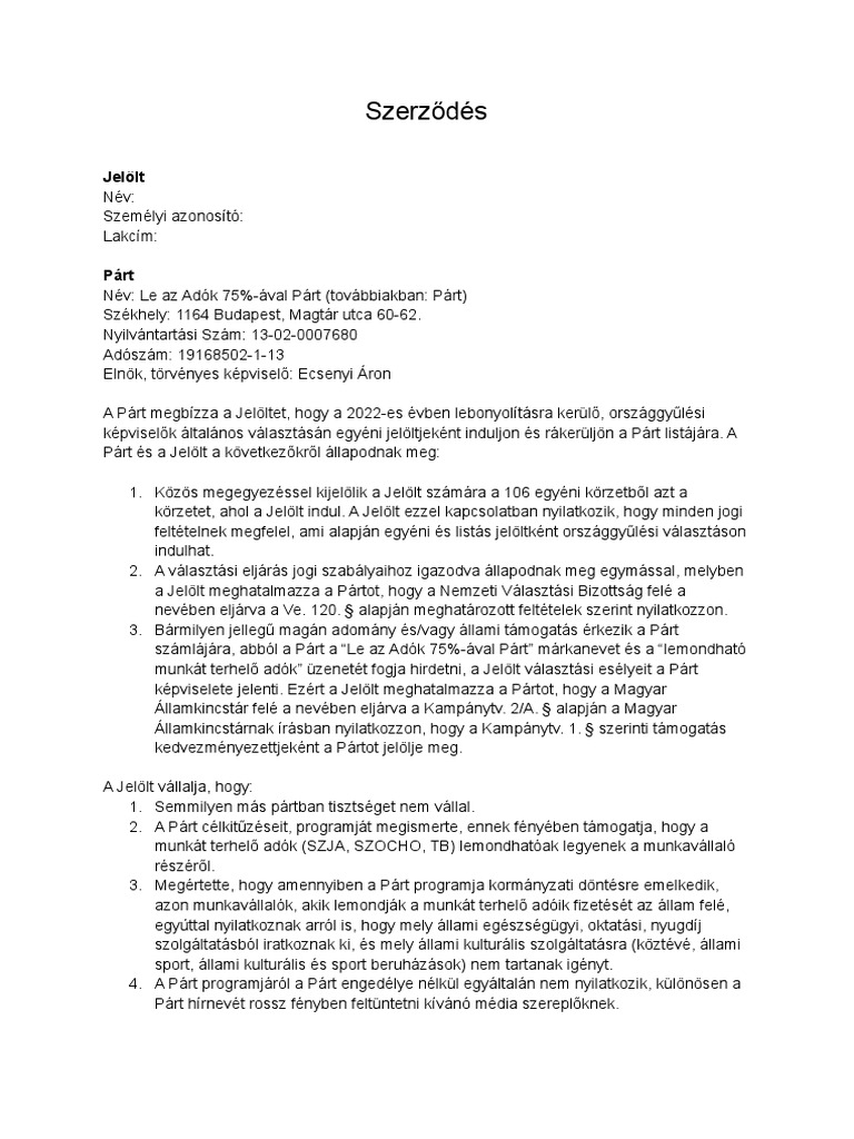 LA75 Szerződés | PDF