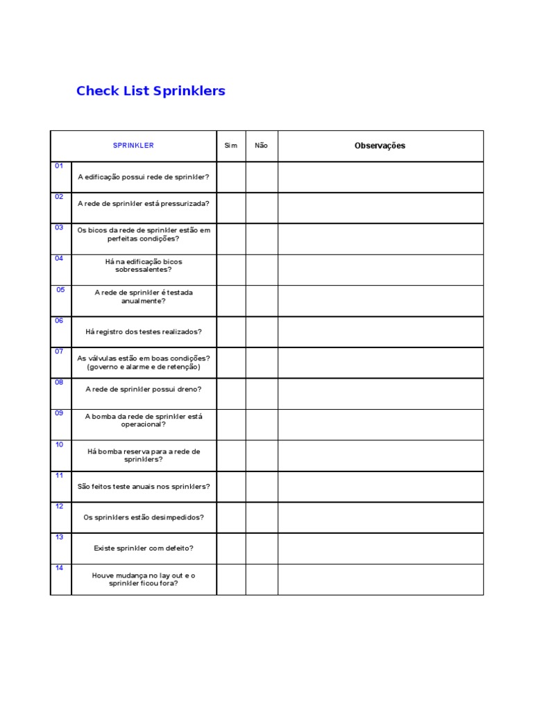 Check List Sprinklers 1 | PDF