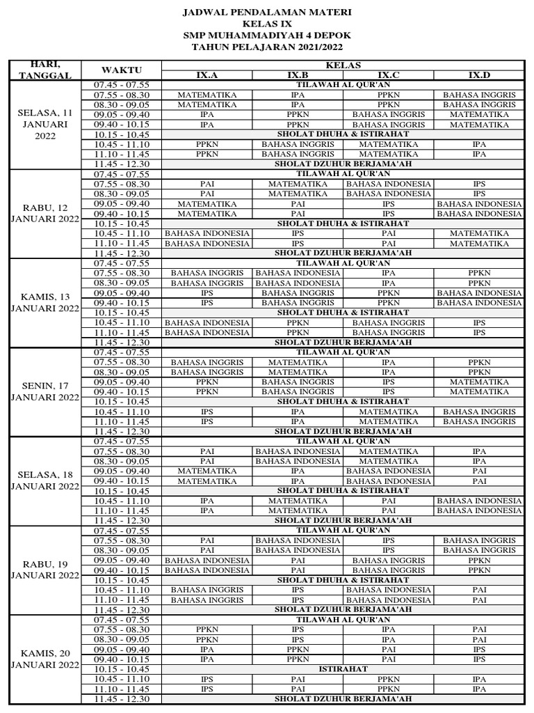 Jadwal PM Kelas 9 | PDF