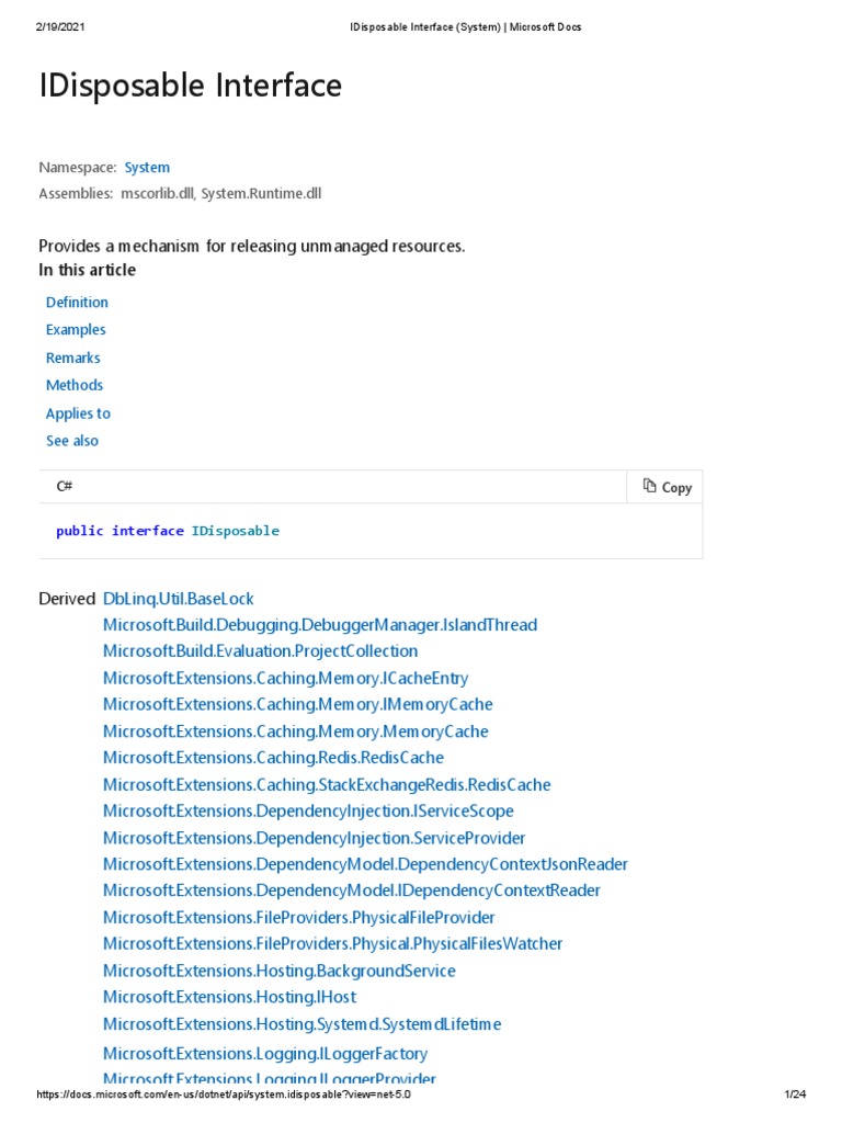 IDisposable Interface (System) - Microsoft Docs | PDF | Method (Computer Programming ...