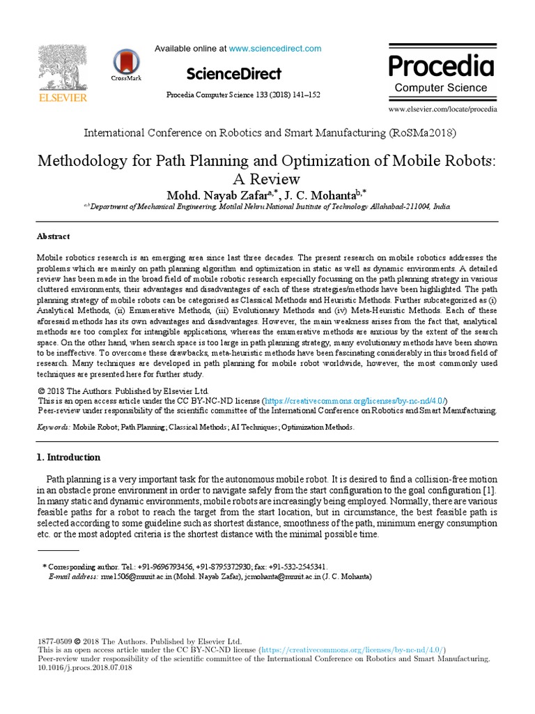 Methodology For Path Planning and Optimization of Mobile Robots: A ...