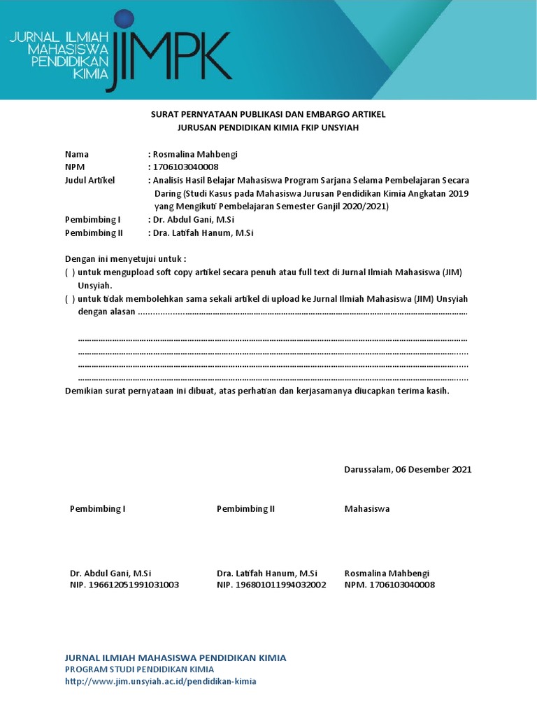 Publikasi & Embargo Artikel Kimia | PDF