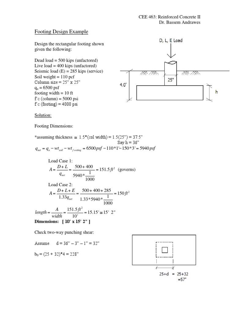 Footing Design Example: D L A FT Q | Download Free PDF | Economic ...