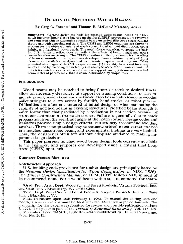 Design of Notched Wood Beams | PDF | Fracture Mechanics | Bending