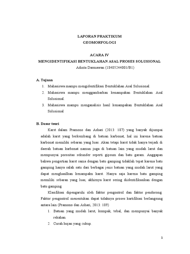 Adinta - 18405244001 - Acara 4 Geomorfo B1 - P.geo B2018 | PDF