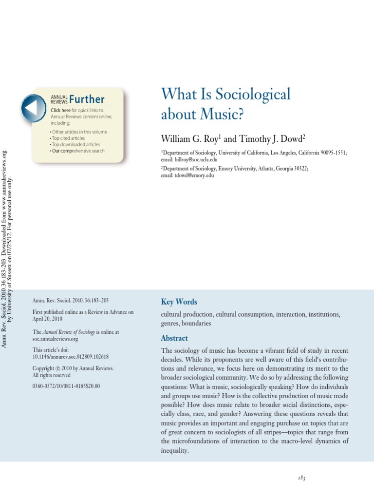 What Is Sociological About Music | Download Free PDF | Sociology