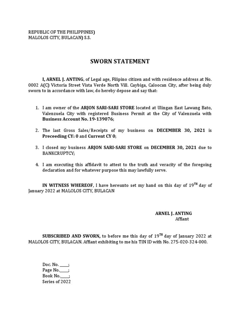 Sworn Statement | PDF