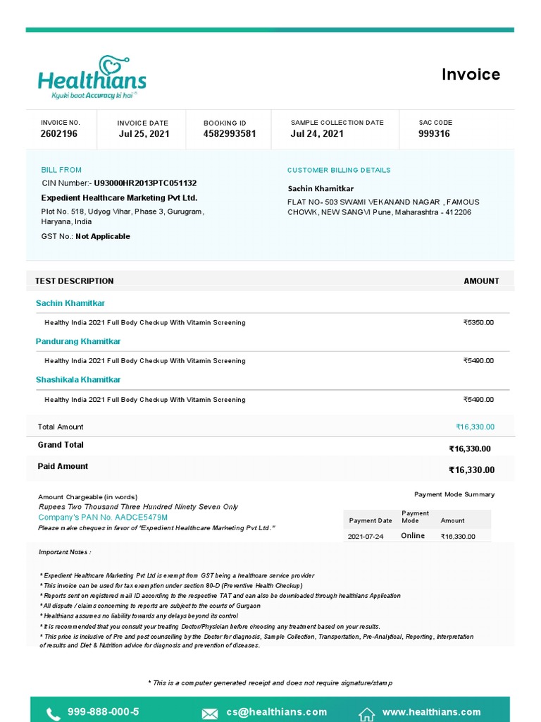 Health Check Invoice | PDF | Invoice | Receipt