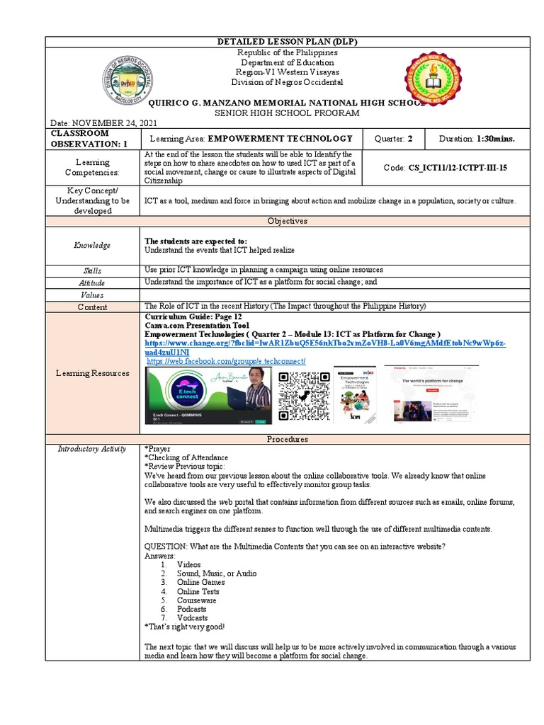 Detailed Lesson Plan | PDF | Educational Technology | Multimedia