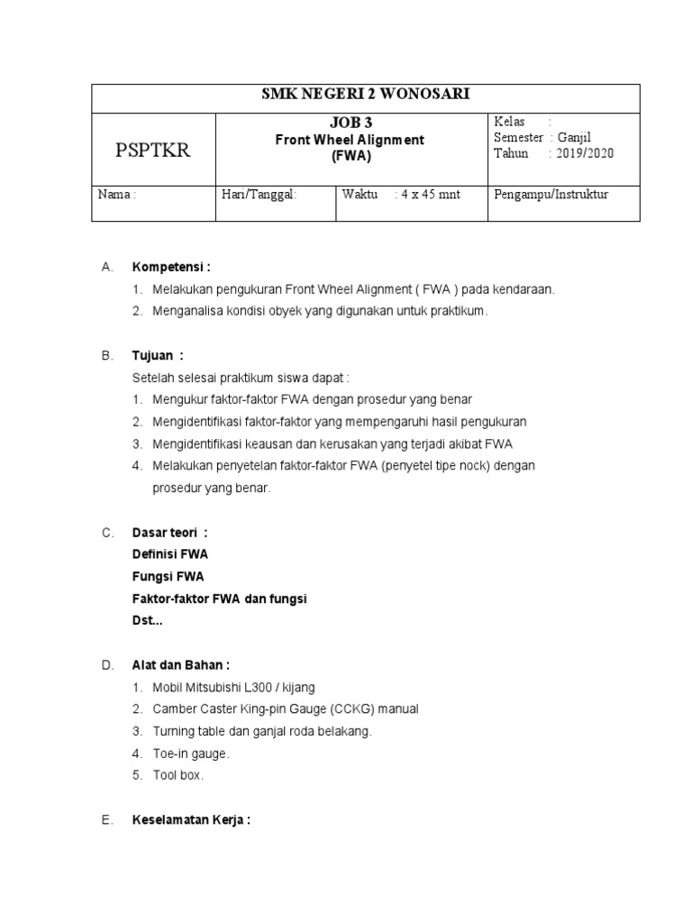 Contoh Jobsheet | PDF