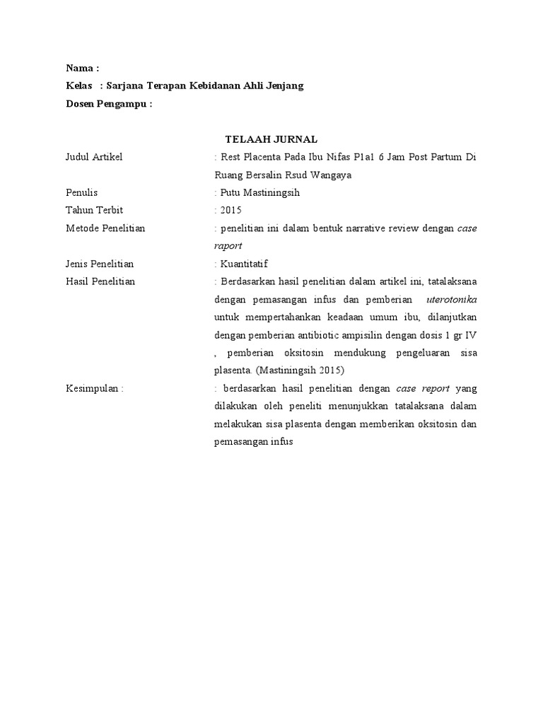 Tatalaksana Sisa Plasenta Pasca Persalinan | PDF