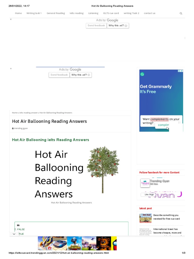 Hot Air Ballooning Reading Answers 62 | PDF | International English ...