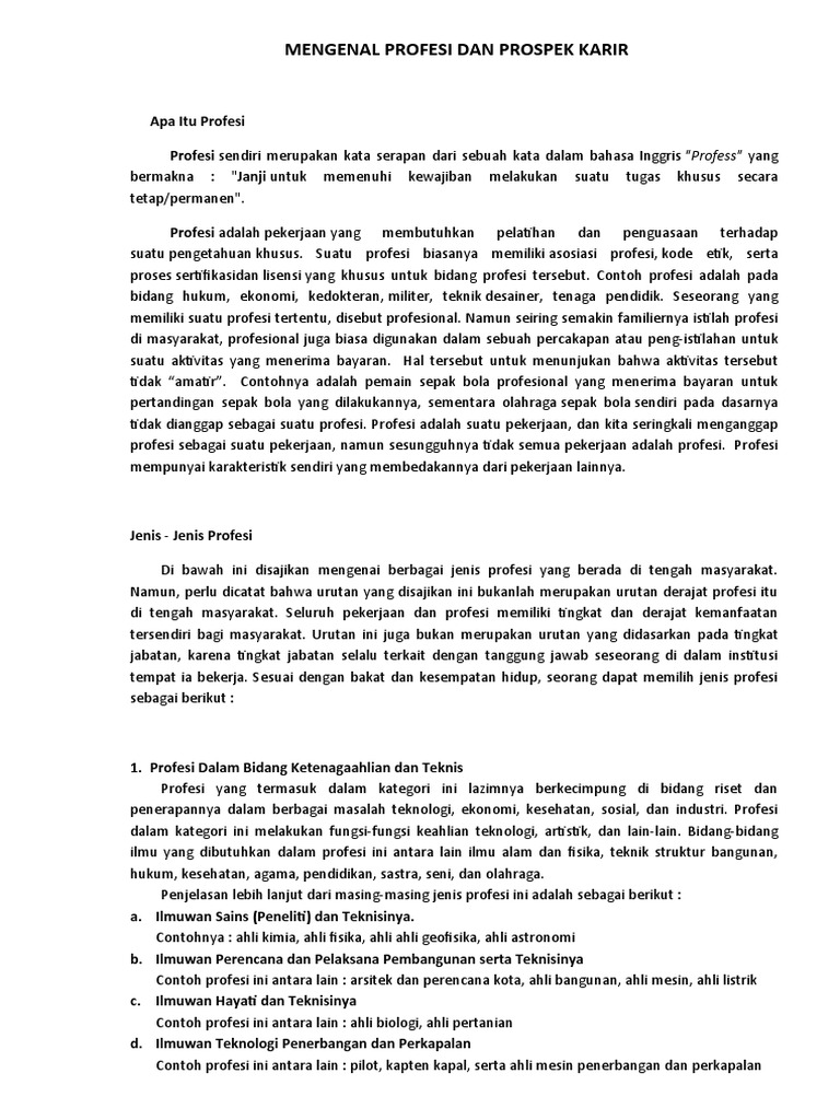 Mengenal Profesi Dan Prospek Karir | PDF