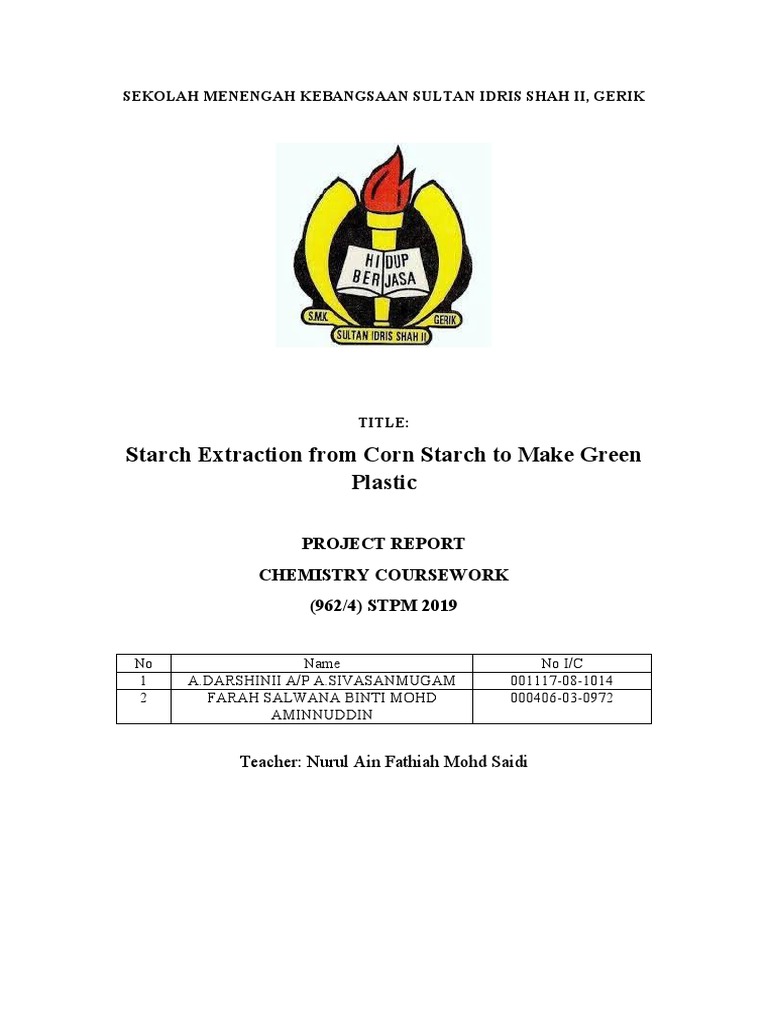 Chemistry STPM Coursework | PDF | Starch | Biodegradation