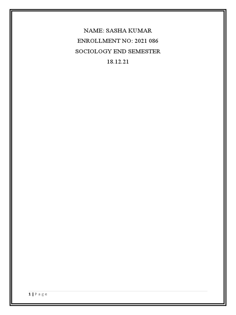 Sasha Kumar 2021 086 Sociology End Sem | PDF | Sociology | Social Sciences