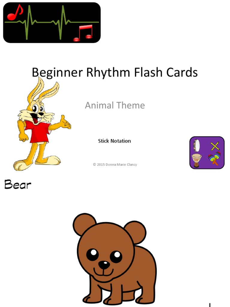 Beginner Rhythm Flash Cards: Animal Theme | PDF | Flashcard | Rhythm