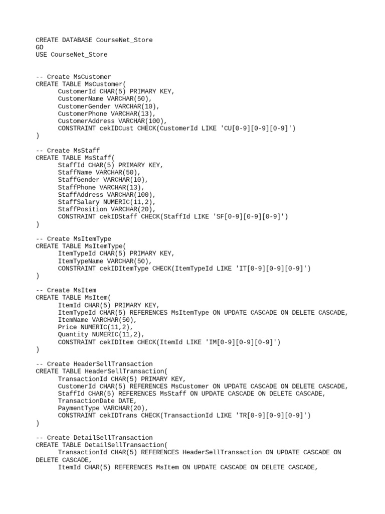 SQL Create & Insert | PDF | Computer Data | Data Management Software